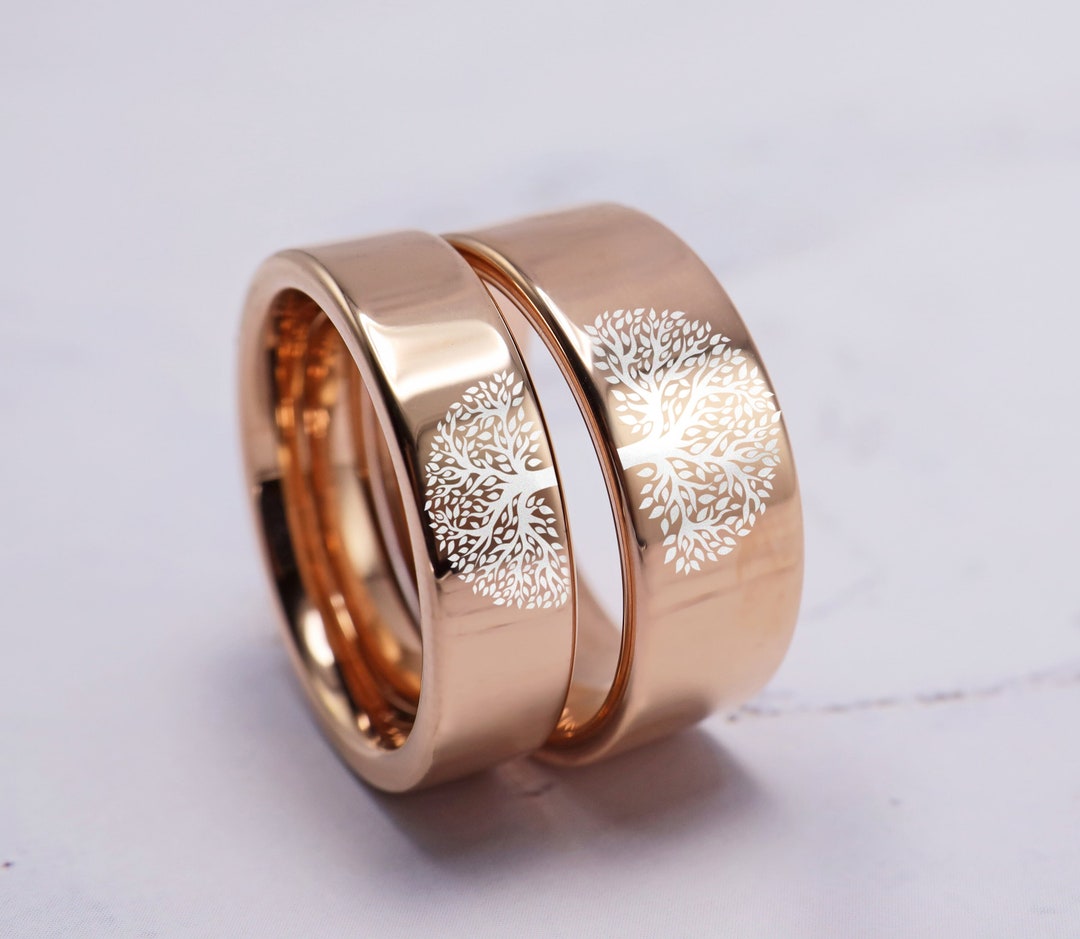 Tree of Life Wedding Band Ring Set, Tree of Life Matching Rings, Tree ...