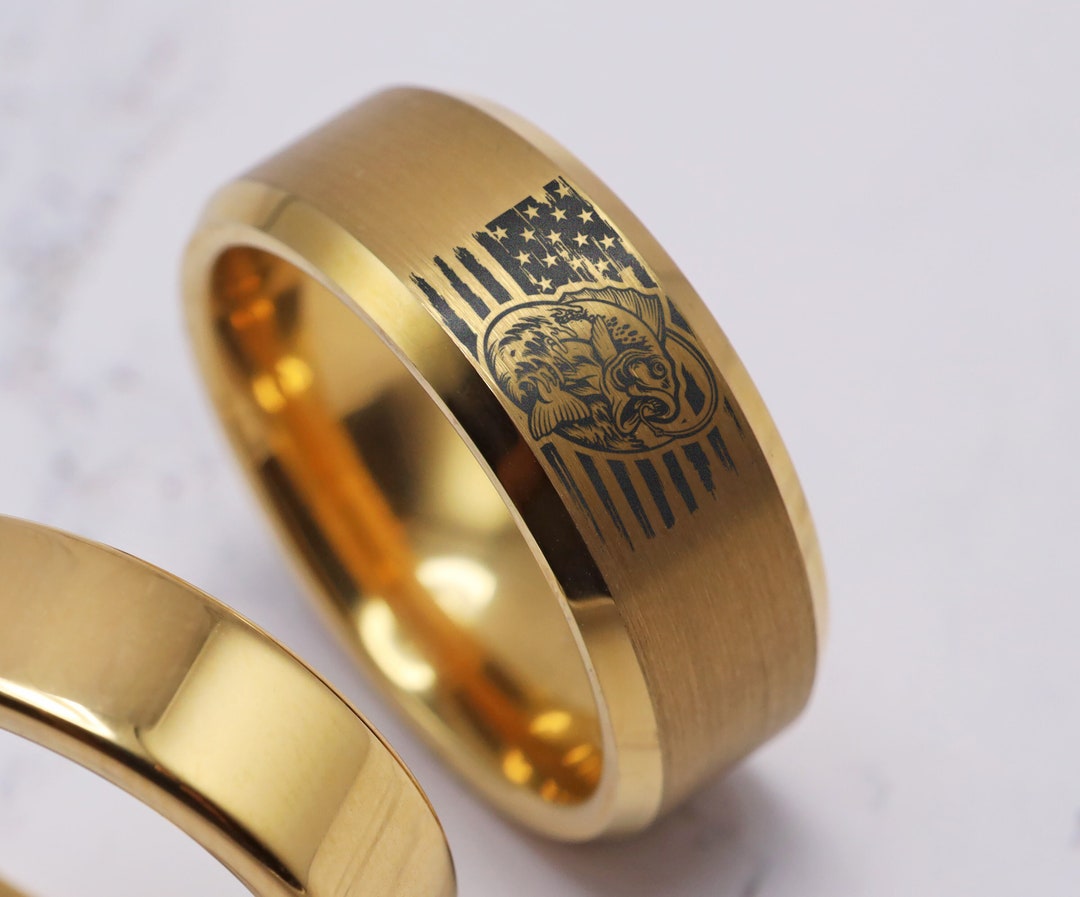 Bass Fish Symbol Ring for Women, American Flag Wedding Band Ring, Bass ...