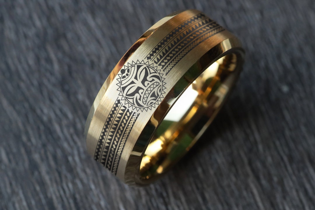 Hawaiian Face Ring, Polynesian Wedding Band, Tiki King Totem Engagement ...