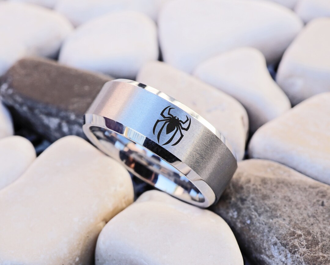 Engraved Spider Symbol Ring, Spider Wedding Ring, Spider Venom Wedding ...