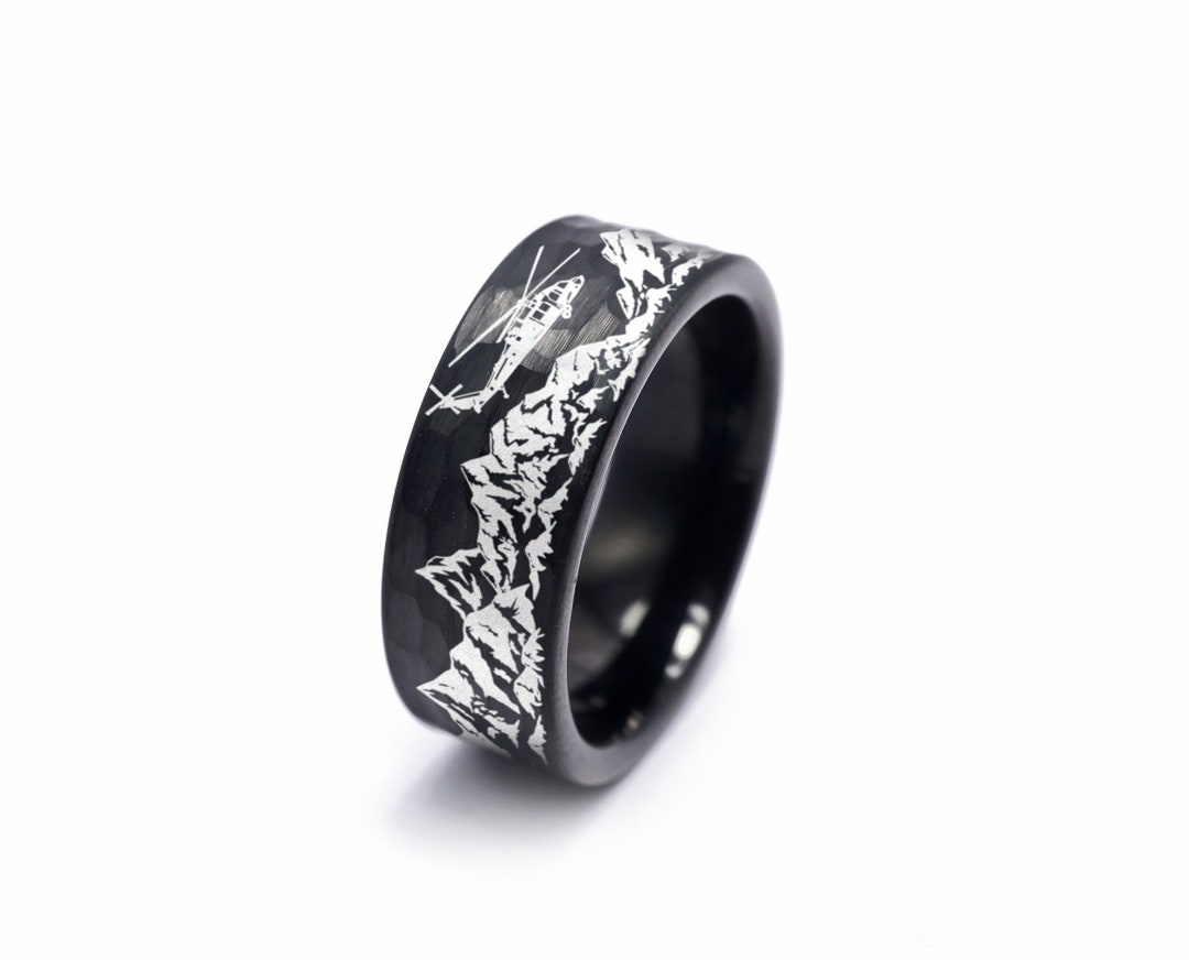 Aviation Wedding Ring, Tree Forest Wedding Band, Mountain Ring, Forest ...