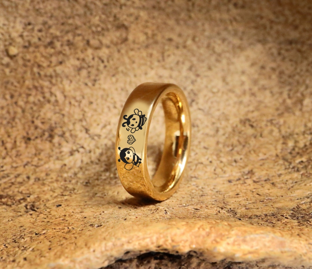 Kawaii Bee Ring, Honeybee Chibi Wedding Band, Cute Bumblebee Ring ...