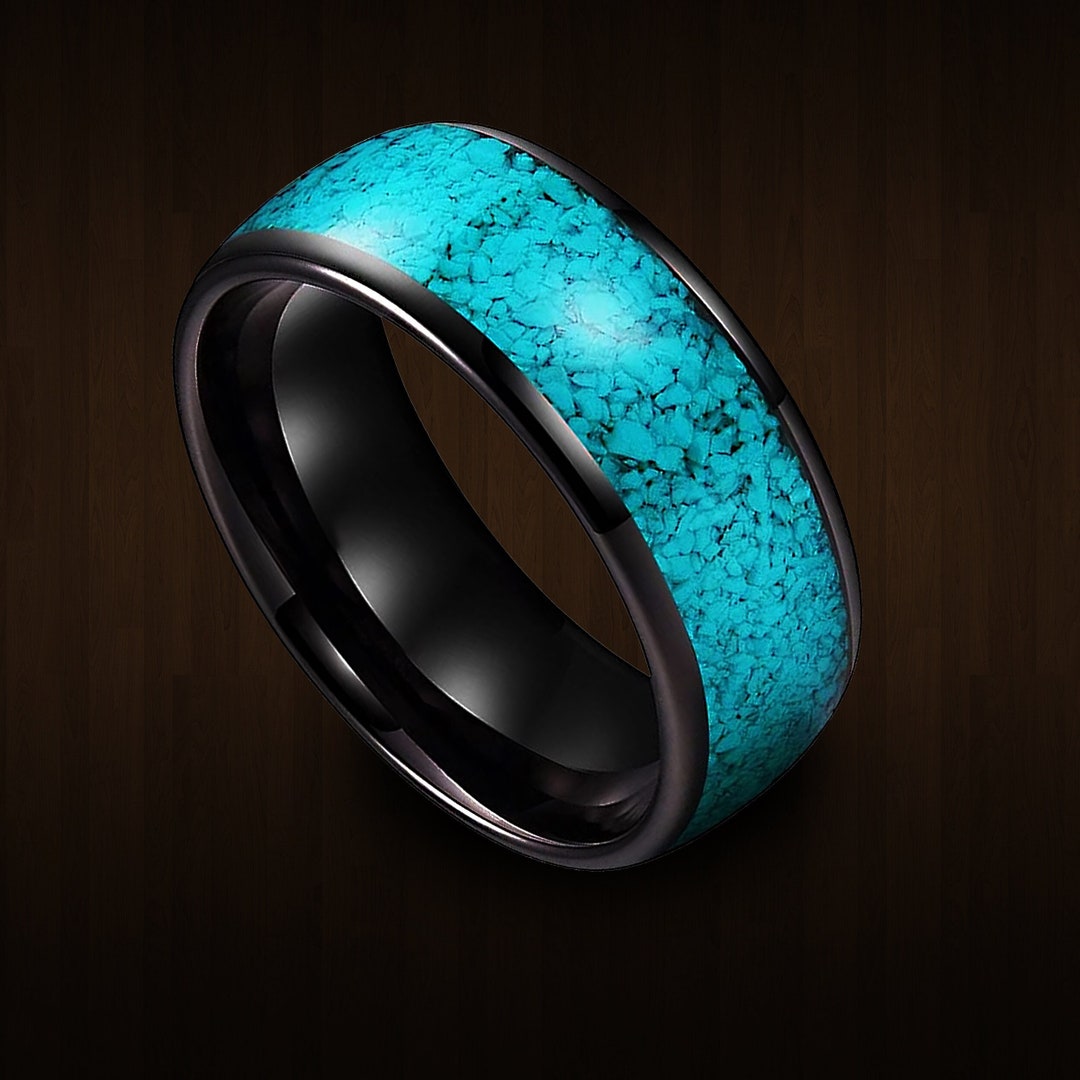 Crushed Turquoise Inlay Wedding Band, Crushed Stone Wedding Ring ...
