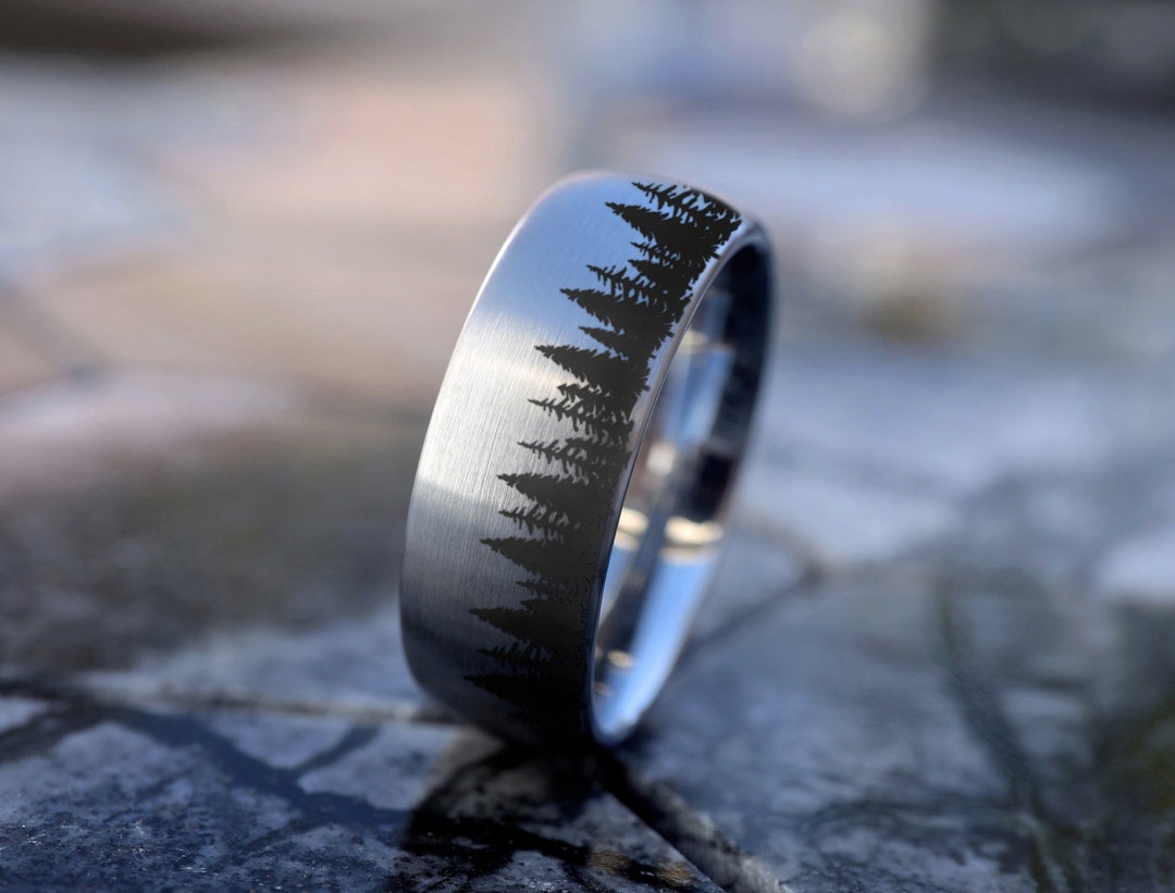 Nature Wedding Band, Tree Forest Wedding Band, Mountain Ring, Forest ...