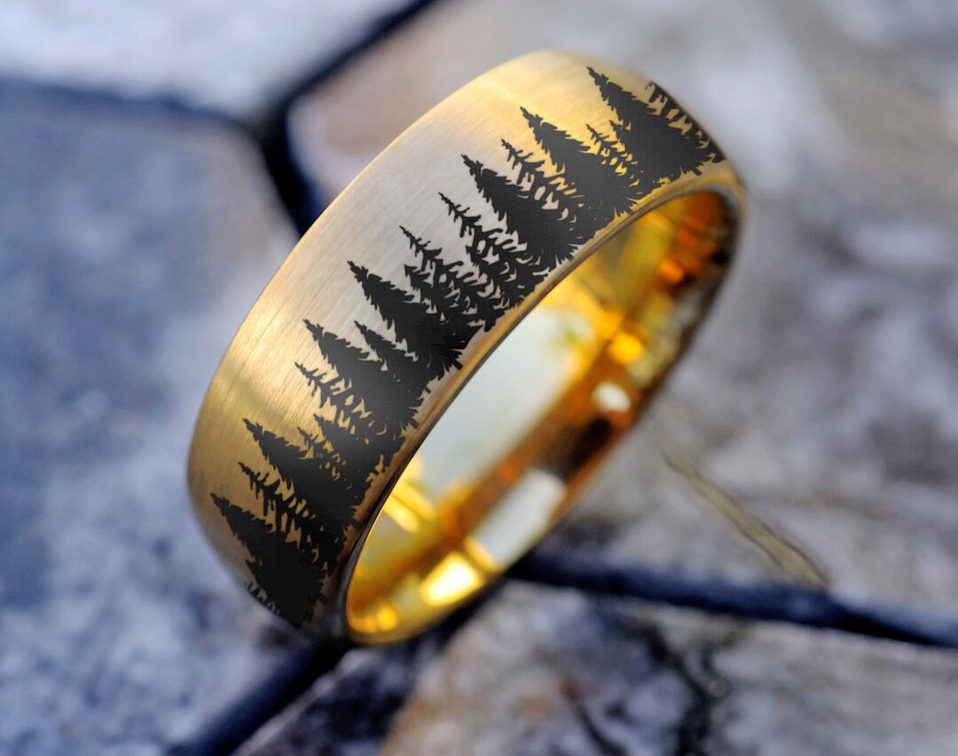 Outdoor Forest Wedding Band, Forest Wedding Band, Mountain Ring, Forest ...