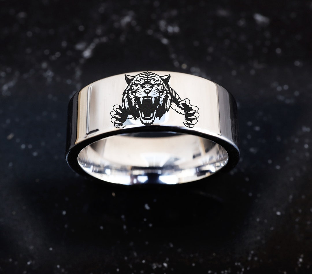 Tiger Wedding Band, Tiger Ring, Roaring Tiger Wedding Ring, Tiger ...