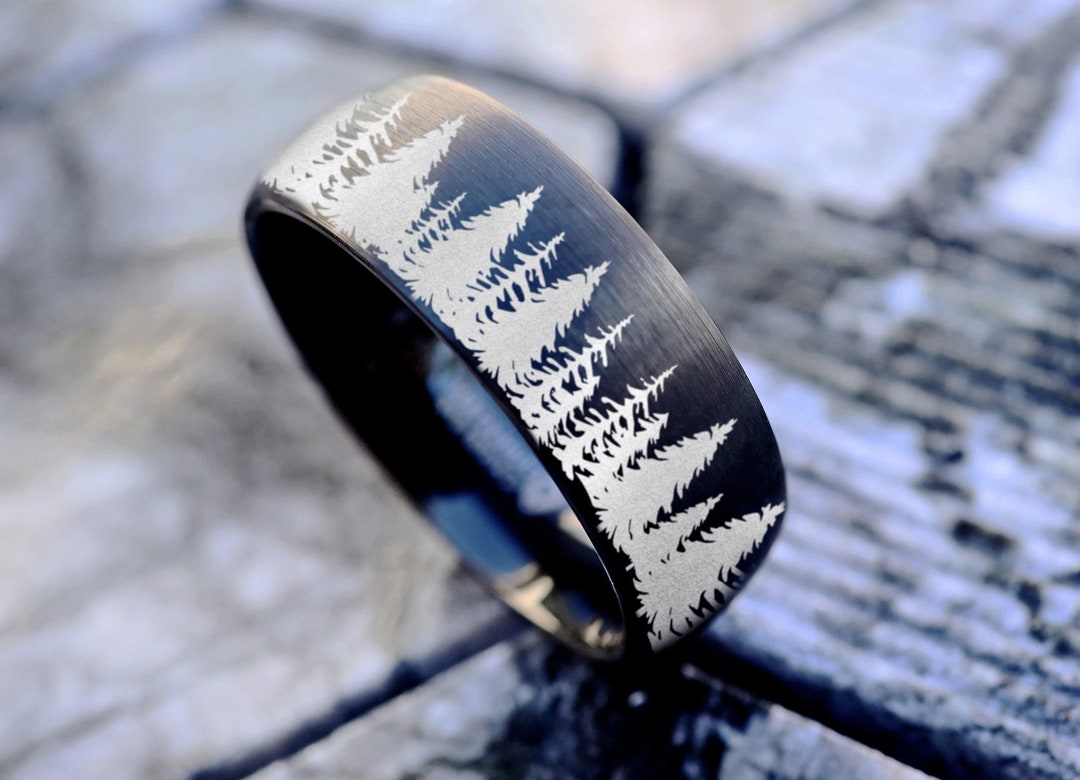 Outdoor Pine Tree Wedding Band, Forest Wedding Band, Mountain Ring ...