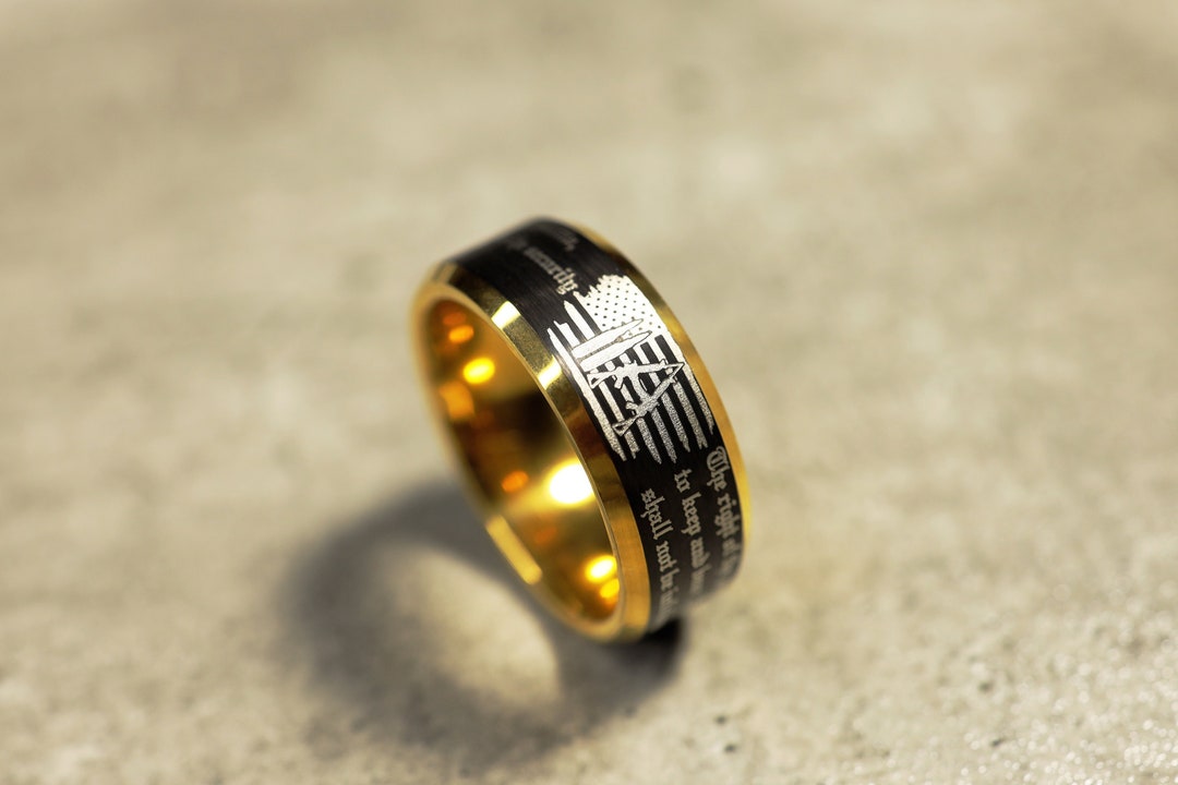 American Flag Wedding Band, Black USA Ring, Rifle Gun Ring Bullets ...