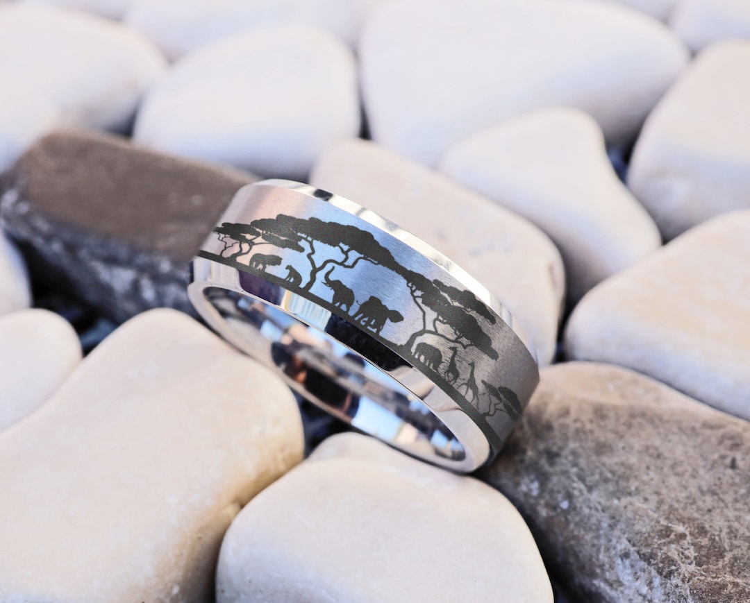 Wildlife Wedding Band, Animal Wedding Ring, Exotic Animals Engraved ...