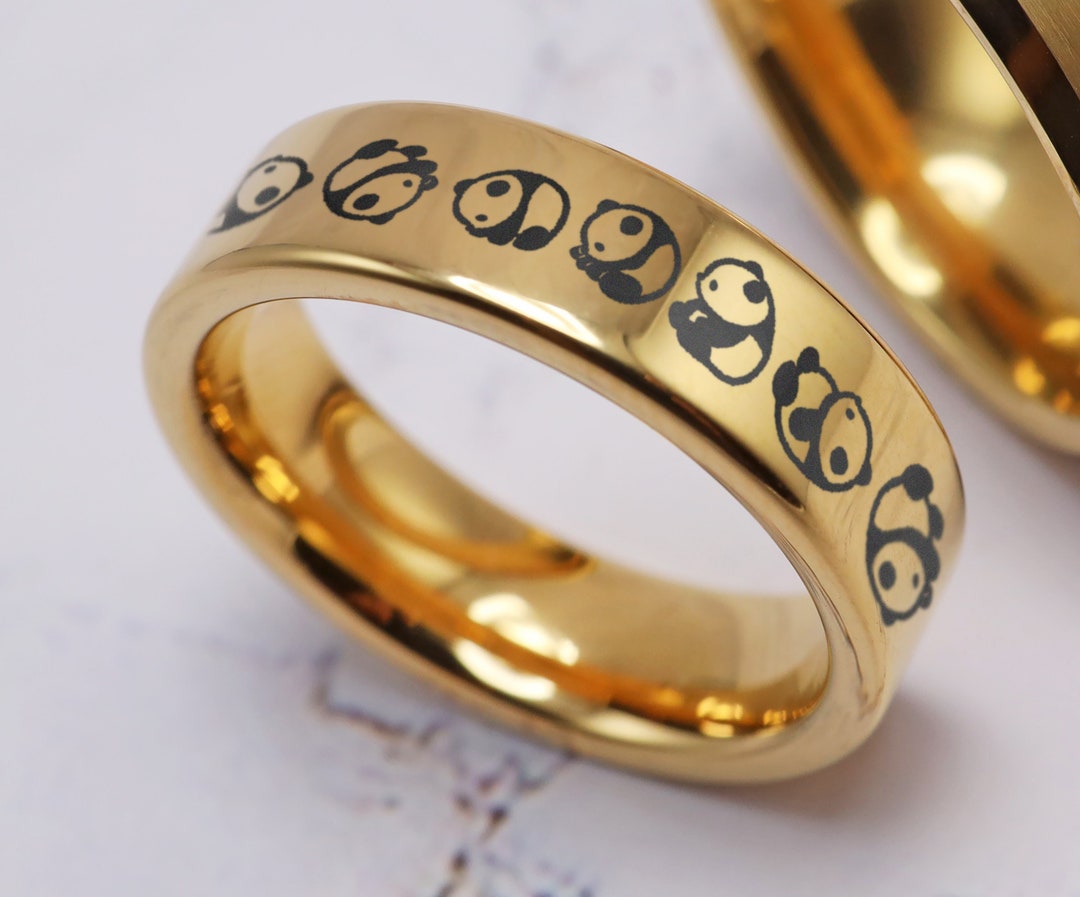 Rolling Panda Wedding Band, Baby Panda Engagement Ring, Panda Jewelry ...