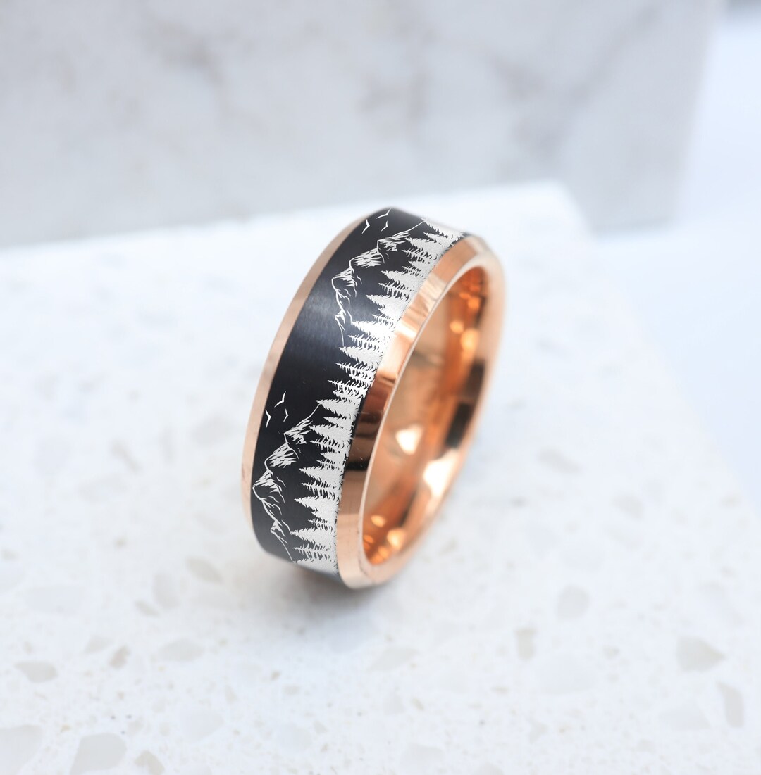 Wilderness Mountain Range Wedding Band, Pine Tree Wedding Band, Forest ...