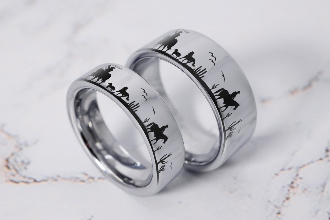 Western Cowboy Scene Ring Set, Western Cowboy Matching Rings, Western ...