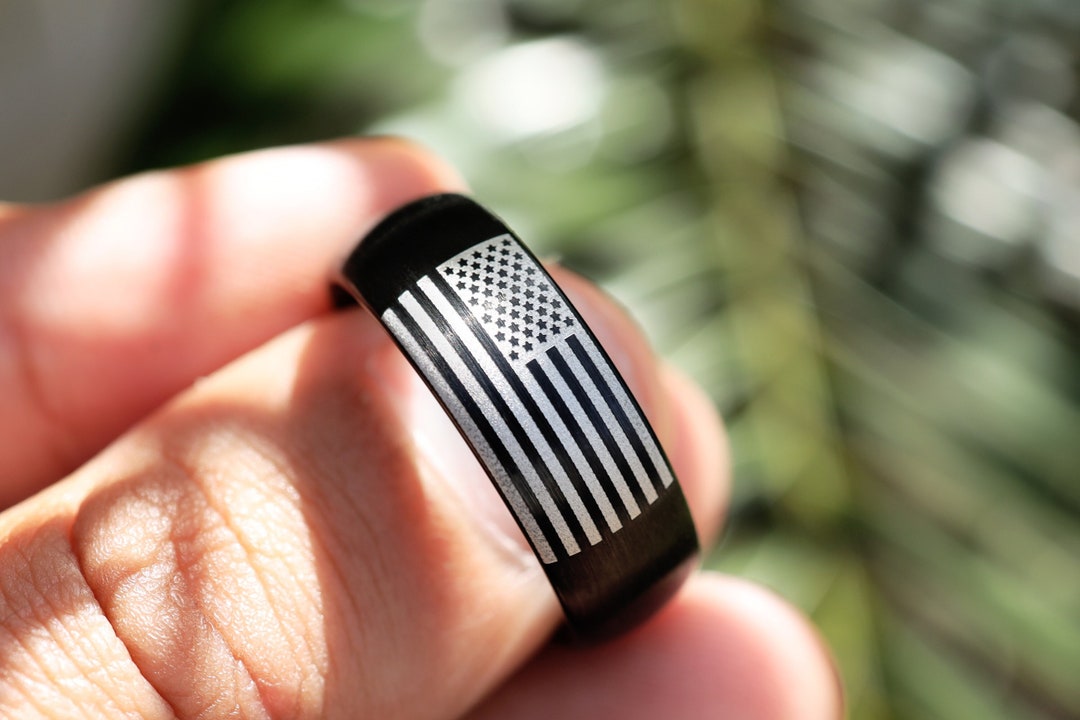 American Flag Ring, American Wedding Band, Mens Tungsten Ring, USA ...