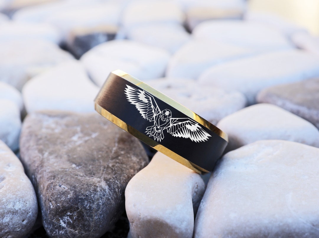 Geometric Hawk Bird Wedding Band, Vulture Ring, Eagle Wedding Ring ...