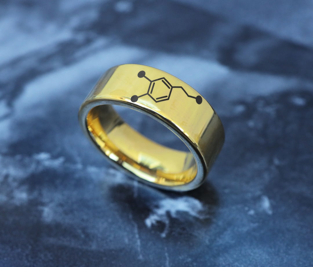 Serotonin and Dopamine Ring, Molecule Ring, Chemistry Science Wedding Ring, Science Wedding Band ...