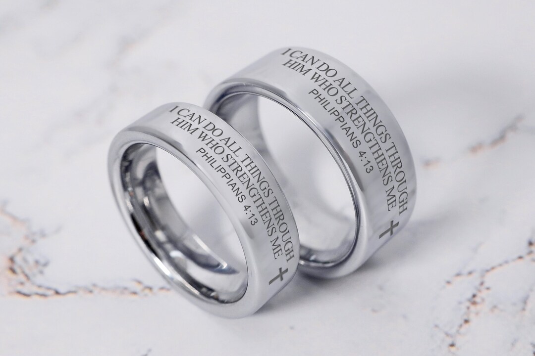 Philippians 4:13 Wedding Band Ring Set, Christian Engagement Ring ...