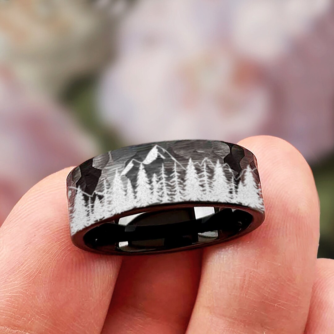 Nature Landscape Mountain Range Wedding Band, Tree Forest Wedding Band ...