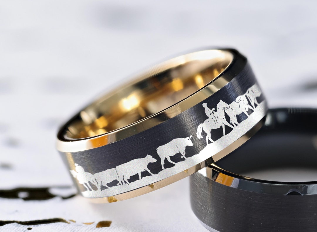 Cattle Herd Wedding Band, Farmer Wedding Ring, Ranch Life Ring, Livestock Jewelry, Cows Ox Ring ...