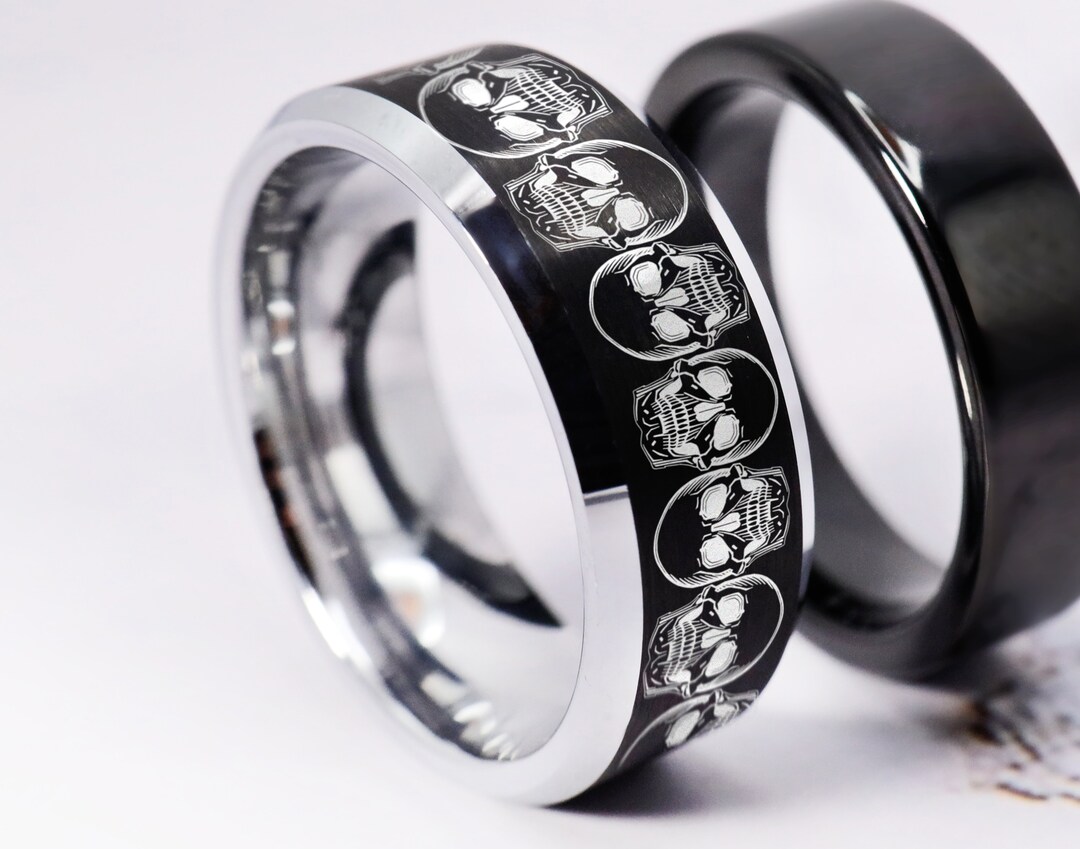 Skeleton Skull Wedding Band, Skull Wedding Ring, Goth Wedding Band ...