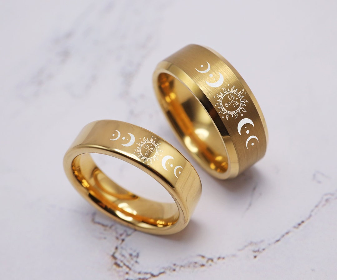 Sun and Moon Wedding Band Ring Set, Sun and Moon Matching Rings, Sun ...