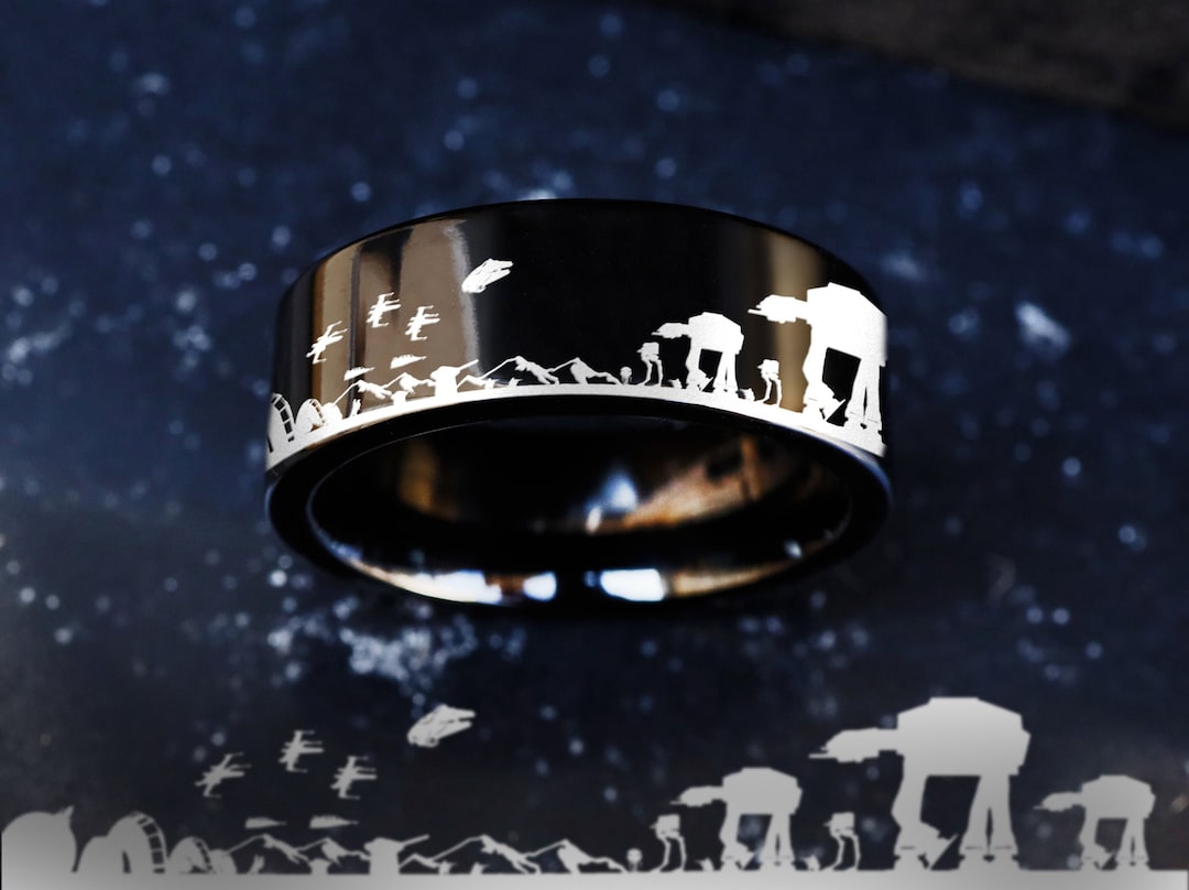 Black Star Wars Hoth Battle Scene Wedding Band, Death Star Ring, Star ...