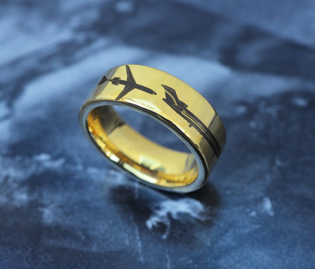Pilot Flyer Airman Wedding Ring, Airplane Fighter Jet Engine Ring ...