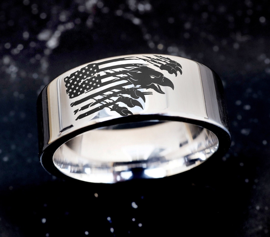 Distressed American Flag Wedding Band, American Eagle Ring, Bald Eagle ...