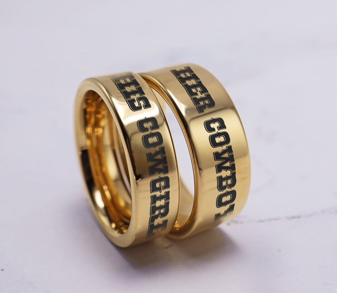 His Cowgirl and Her Cowboy Ring Set, Western Cowboy Matching Rings ...