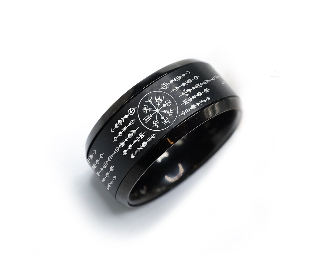 Viking Rune Wedding Band, Odin Nordic Ring, Viking Battle Ring, Runic ...