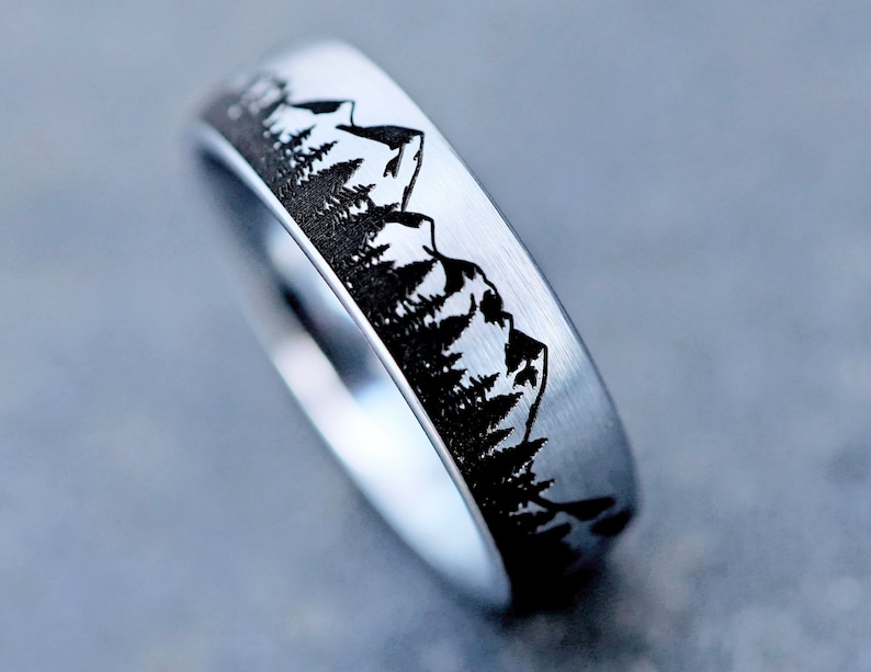 Nature Landscape Mountain Range Wedding Band, Tree Forest Wedding Band ...