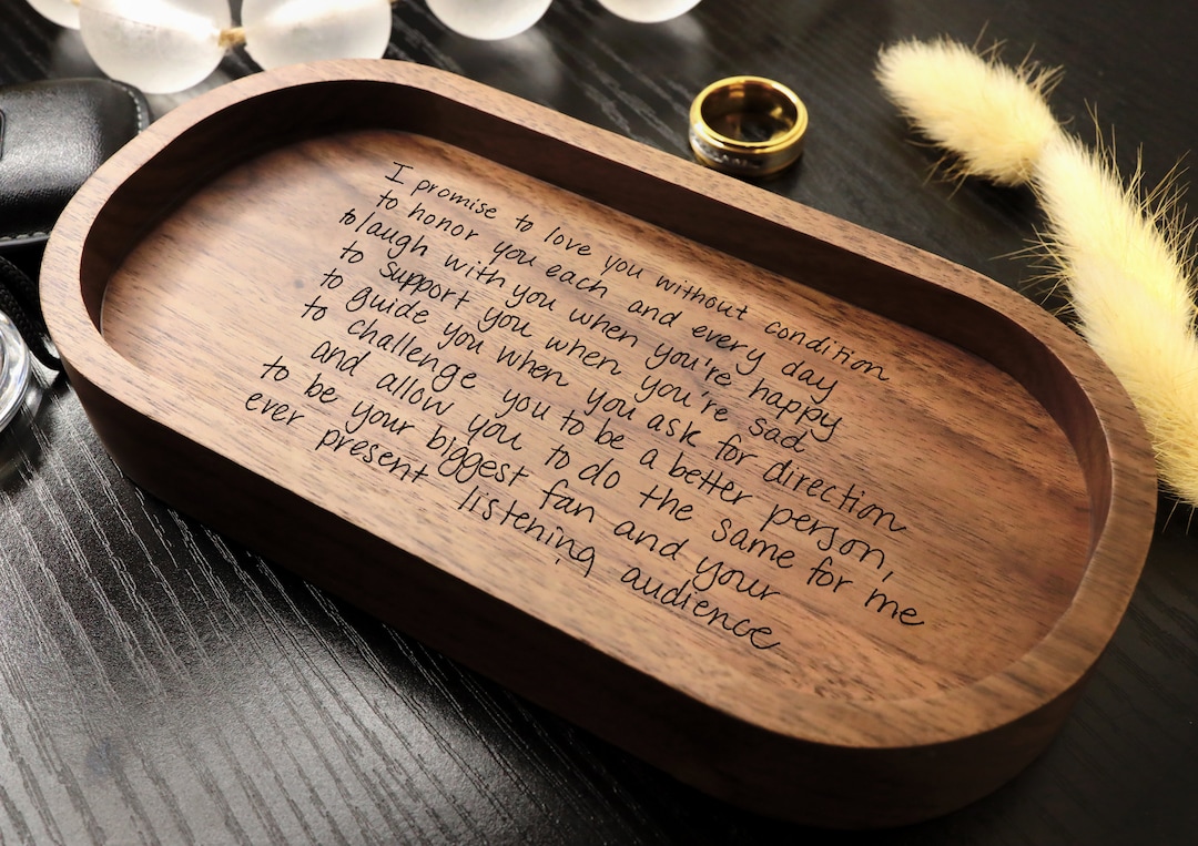Handwritten Letter Wood Wedding Ring Dish, Vows Jewelry Tray, Love Note ...