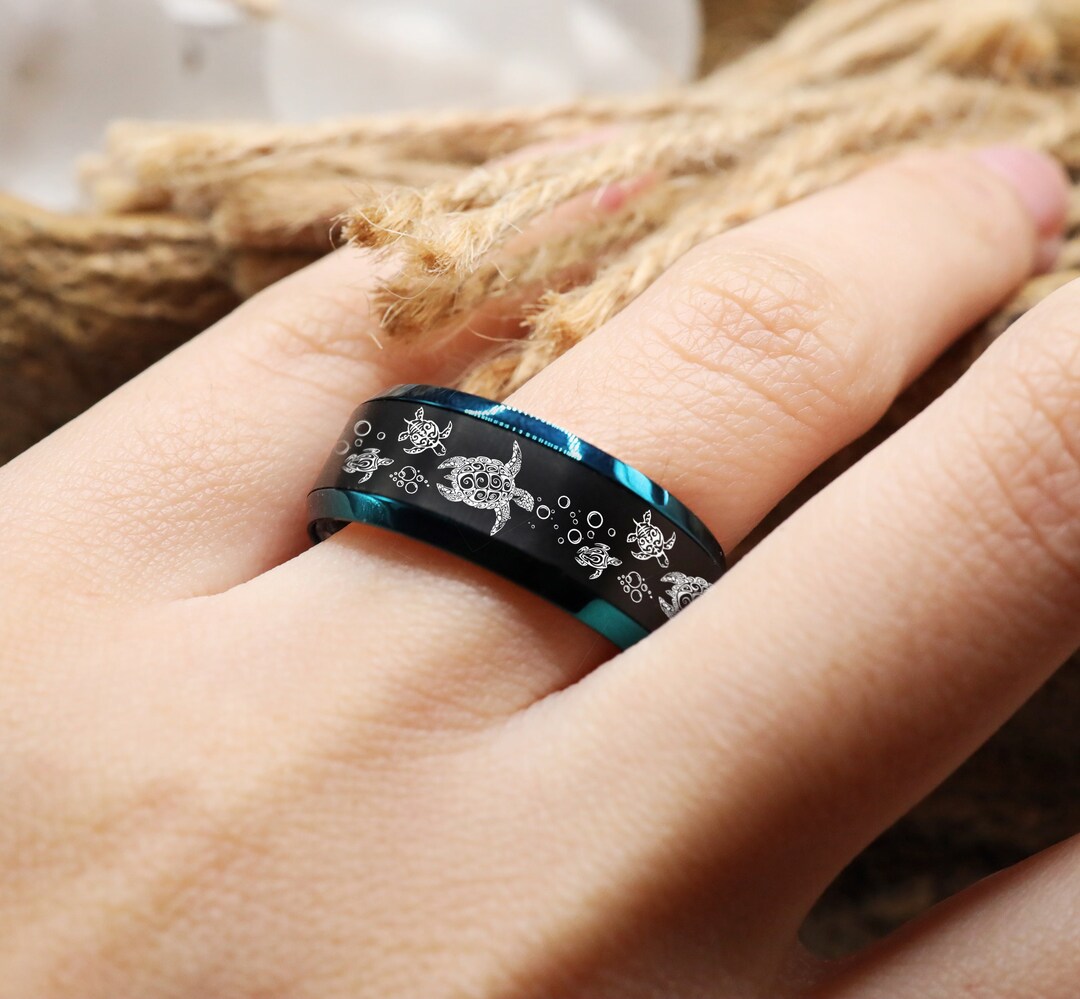 Sea Turtle Wedding Band, Sea Turtle Jewelry, Tortoise Ring, Ocean ...