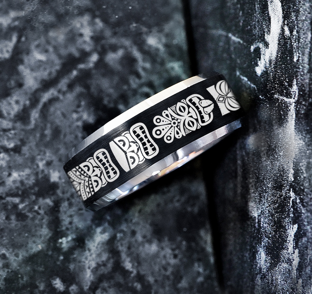 Tiki Head Faces Ring, Polynesian Wedding Band, Tiki King Totem ...