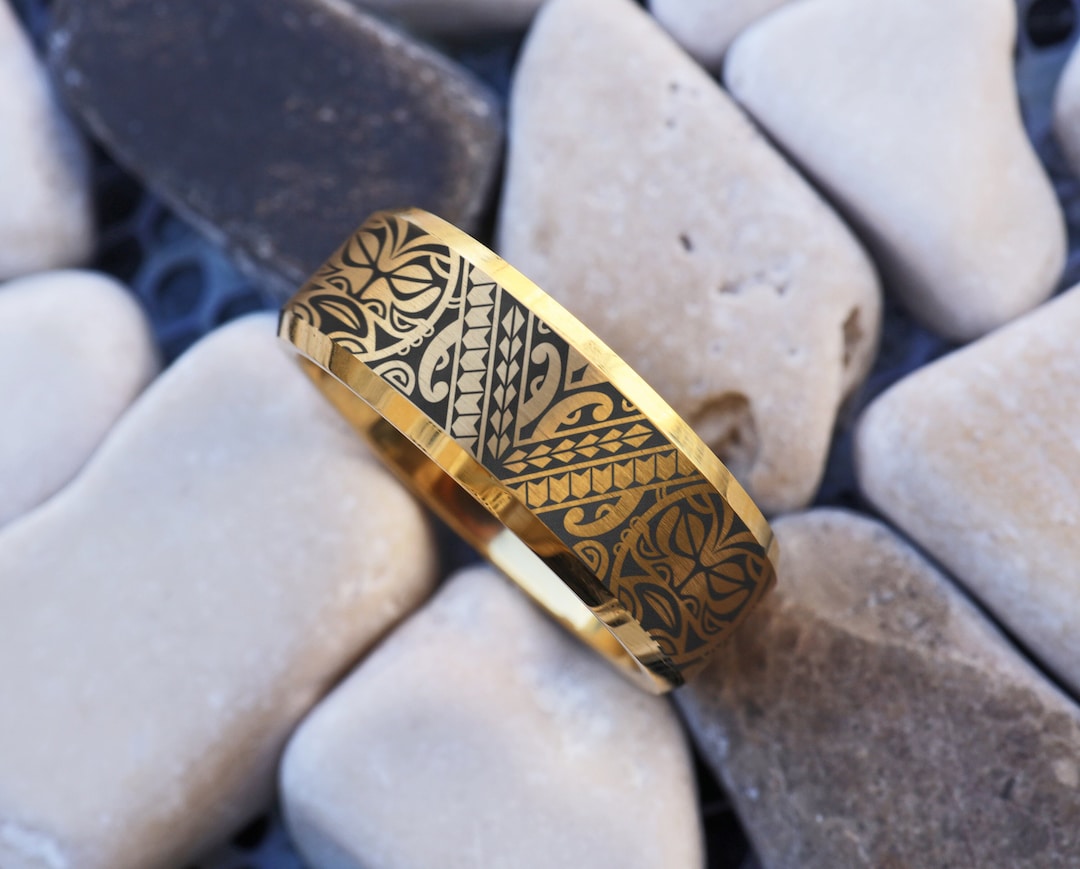 Hawaiian Tribal Ring, Polynesian Wedding Band, Tiki King Totem ...