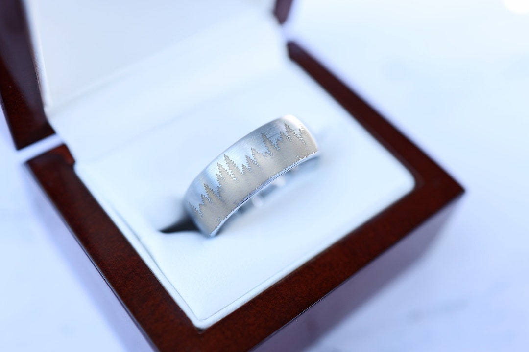 Pine Tree Scenic Wedding Band, Tree Forest Wedding Band, Nature Forest ...