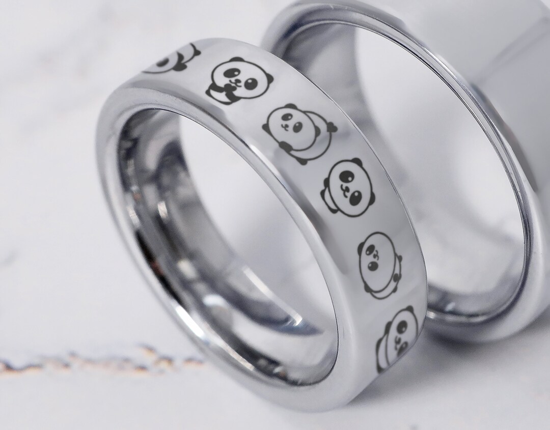 Kawaii Panda Ring, Panda Chibi Wedding Band, Cute Panda Ring, Panda ...