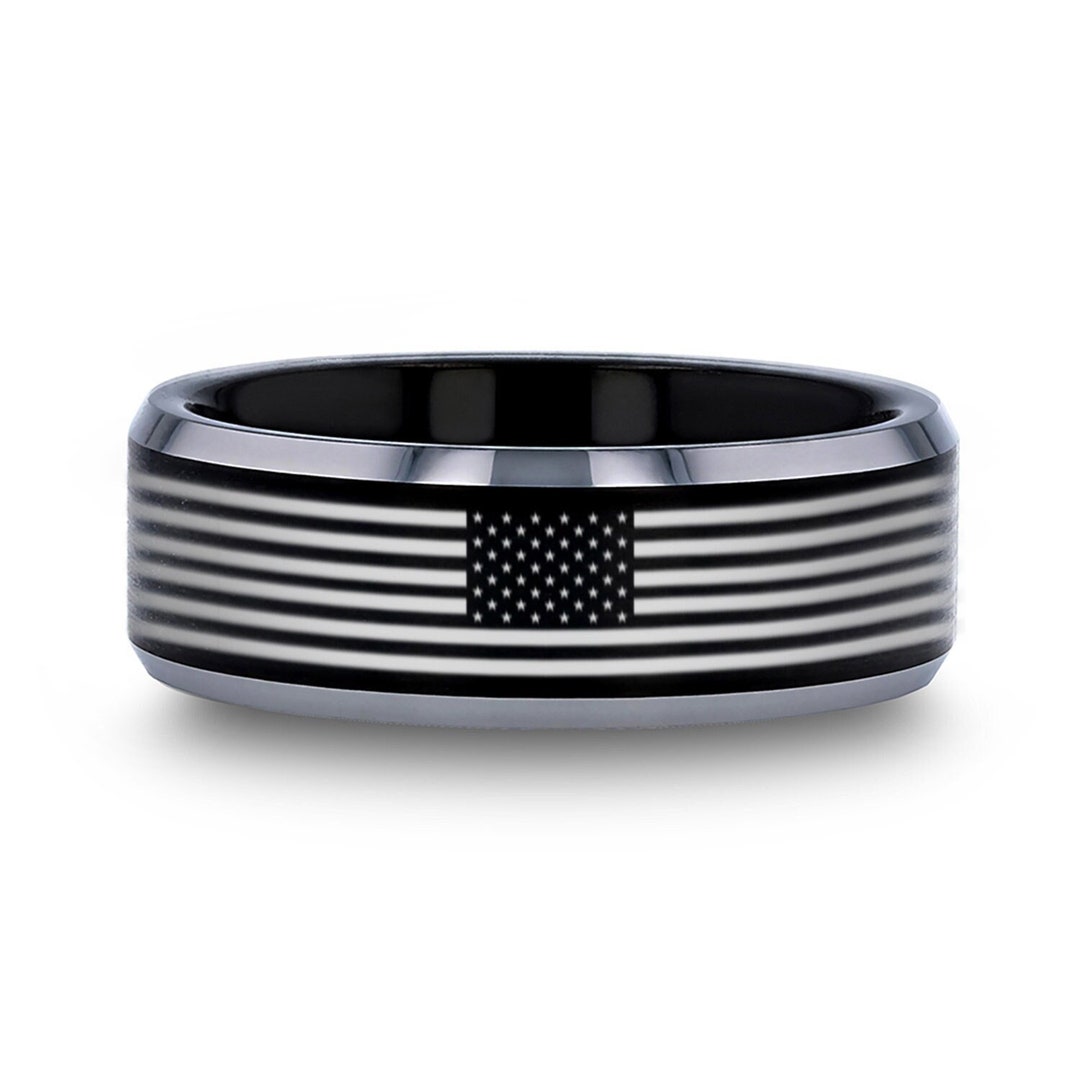 USA American Flag Wedding Band, Patriotic Flag Ring, American Flag ...