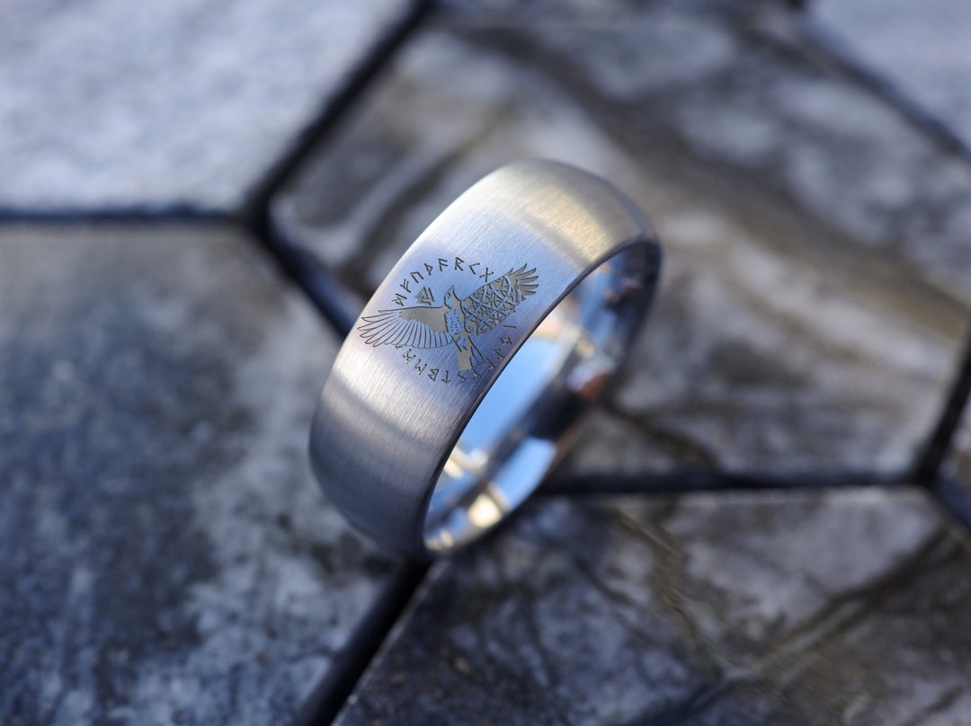 Viking Bird Symbol Wedding Band, Odin Nordic Ring, Viking Rune Ring ...