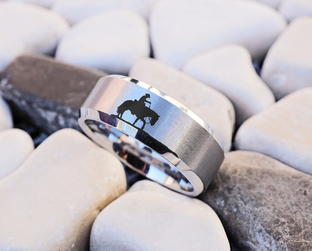 Cowboy Western Wedding Band, Horses Wedding Ring, Desert Western Ring ...