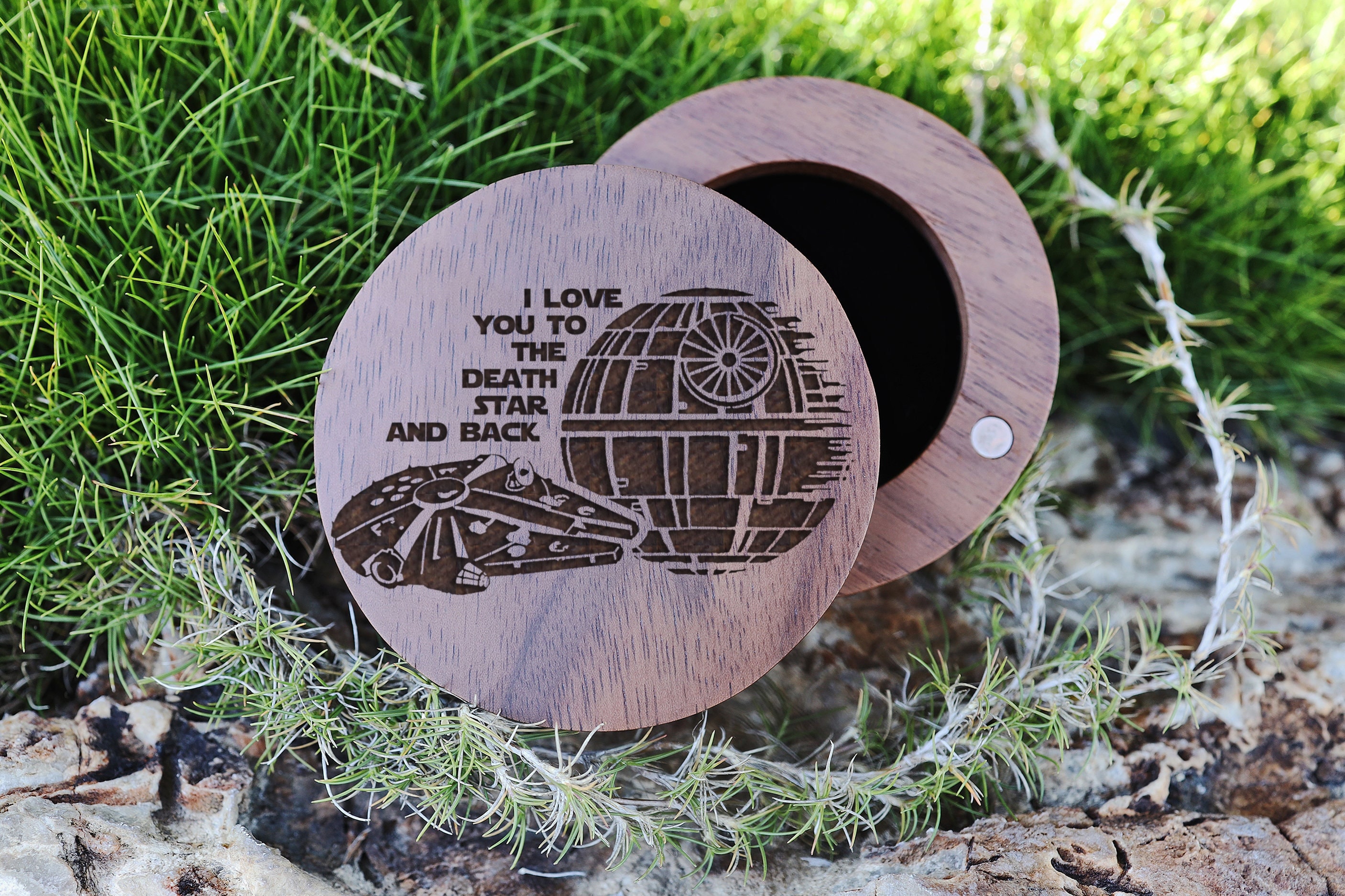 Death Star Millennium Falcon Wedding Ring Box, Death Star Engraved Ring ...