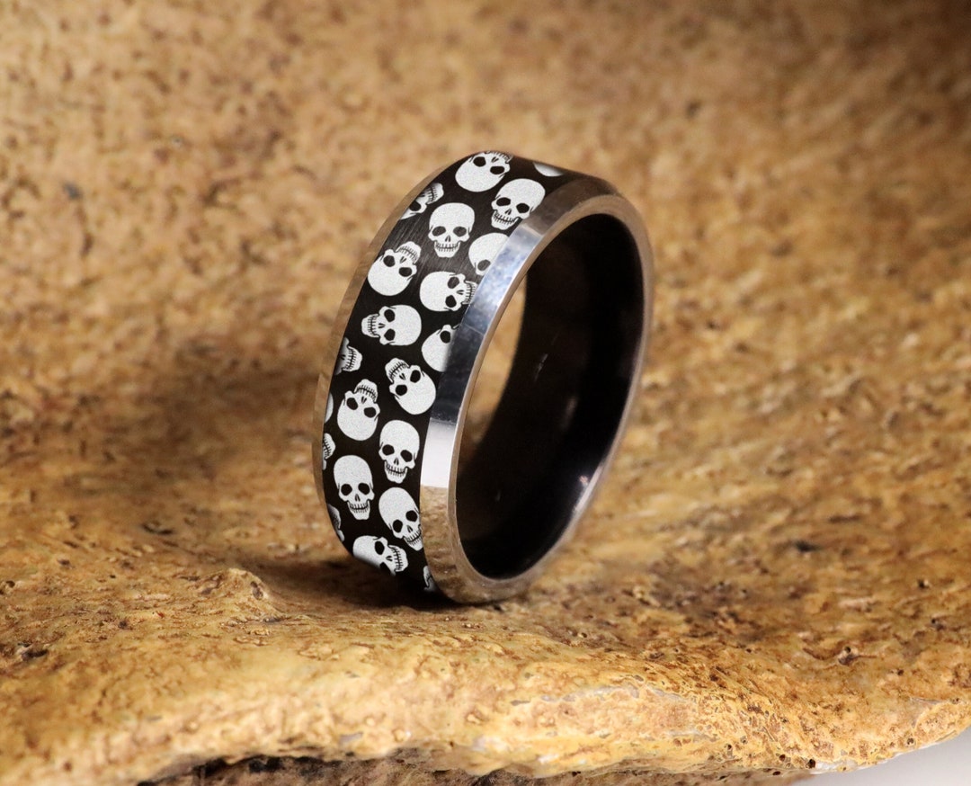 Skeleton Skull Wedding Band, Skull Wedding Ring, Goth Wedding Band ...