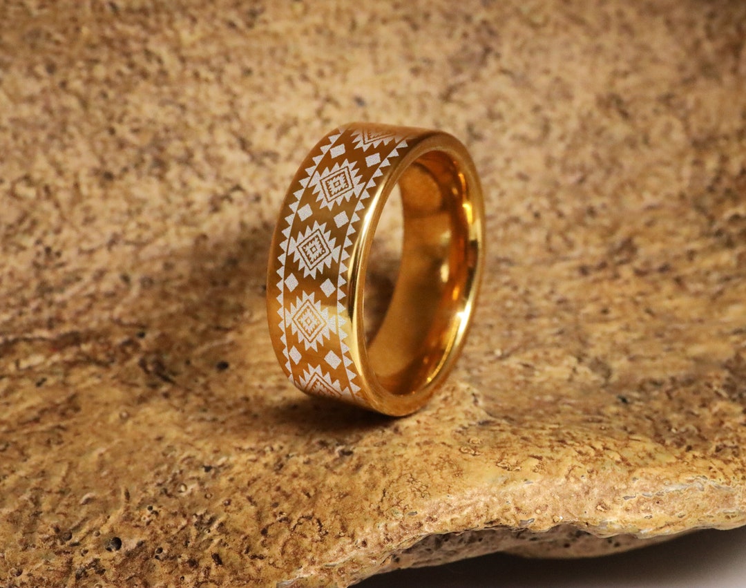 Native American Pattern Wedding Ring, American Indian Print Wedding ...