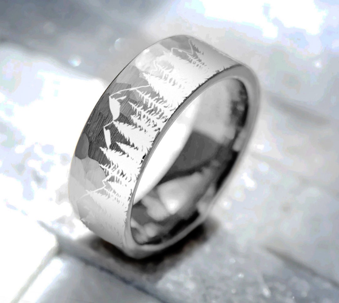 Nature Landscape Mountain Range Wedding Band, Tree Forest Wedding Band ...