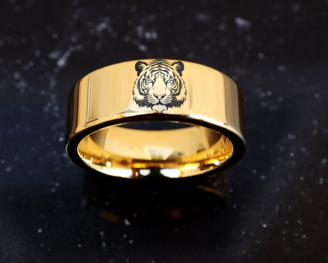 Tiger Face Wedding Band, Big Car Wedding Ring, Feline Predator Ring ...