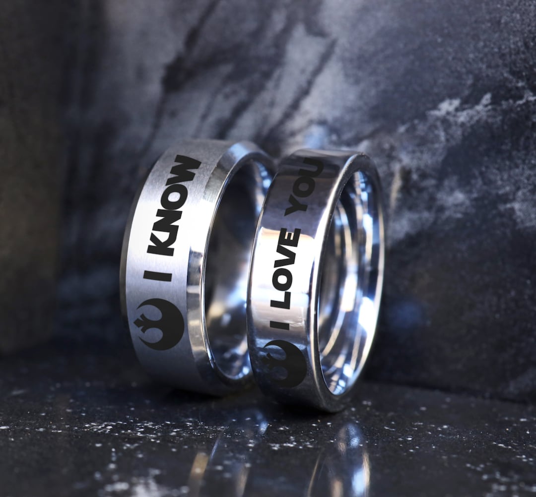 Princess Leia and Han Solo Wedding Ring Set, Star Wars Wedding Bands, I Love You I Know Matching ...