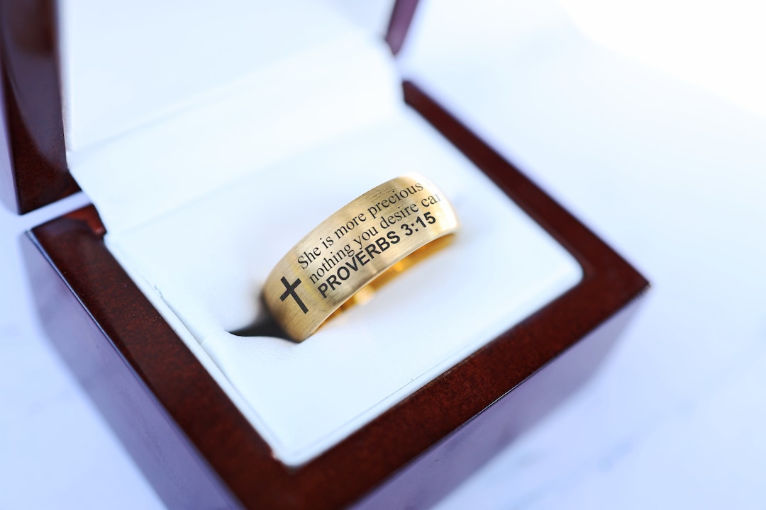 Bible Verse Wedding Band Ring, Christian Engagement Ring Cross ...
