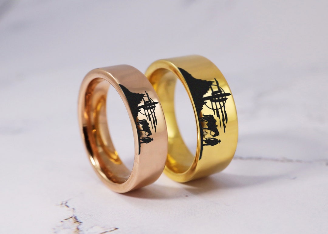 Cowboy Wedding Ring Set, Western Cowboy Matching Rings, Western Horse ...