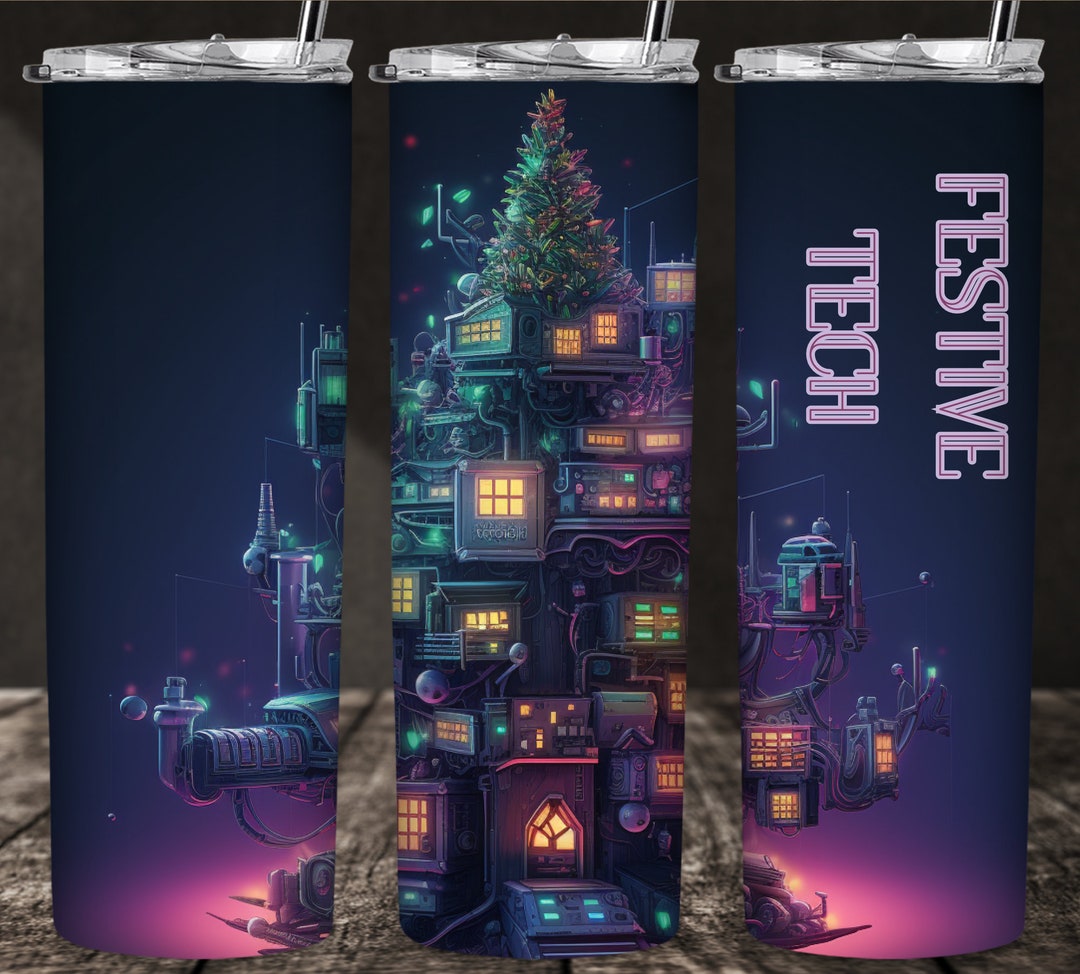 Festive Tech Christmas Tree Tumbler Wrap, Christmas PNG, 3D Tumbler ...