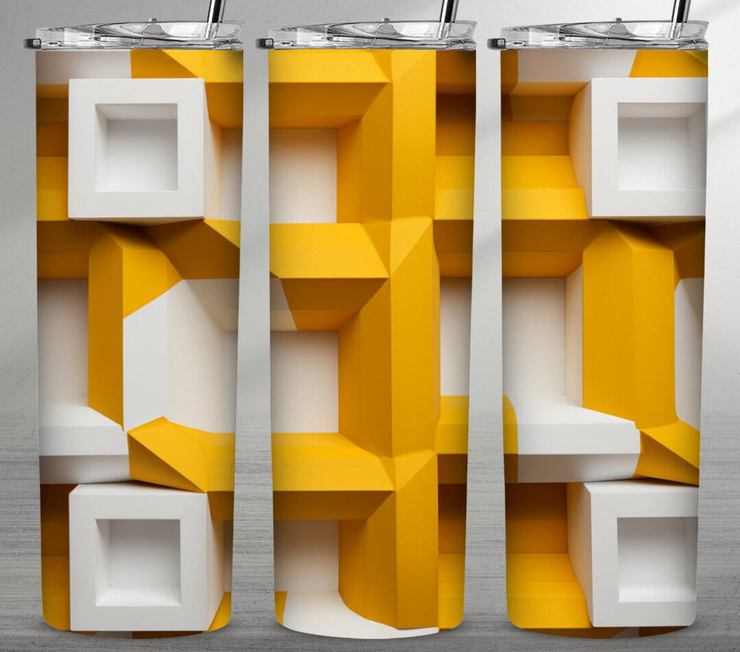 Yellow Squares Tumbler Wrap, PNG 3D Tumbler Design, Skinny Sublimation ...