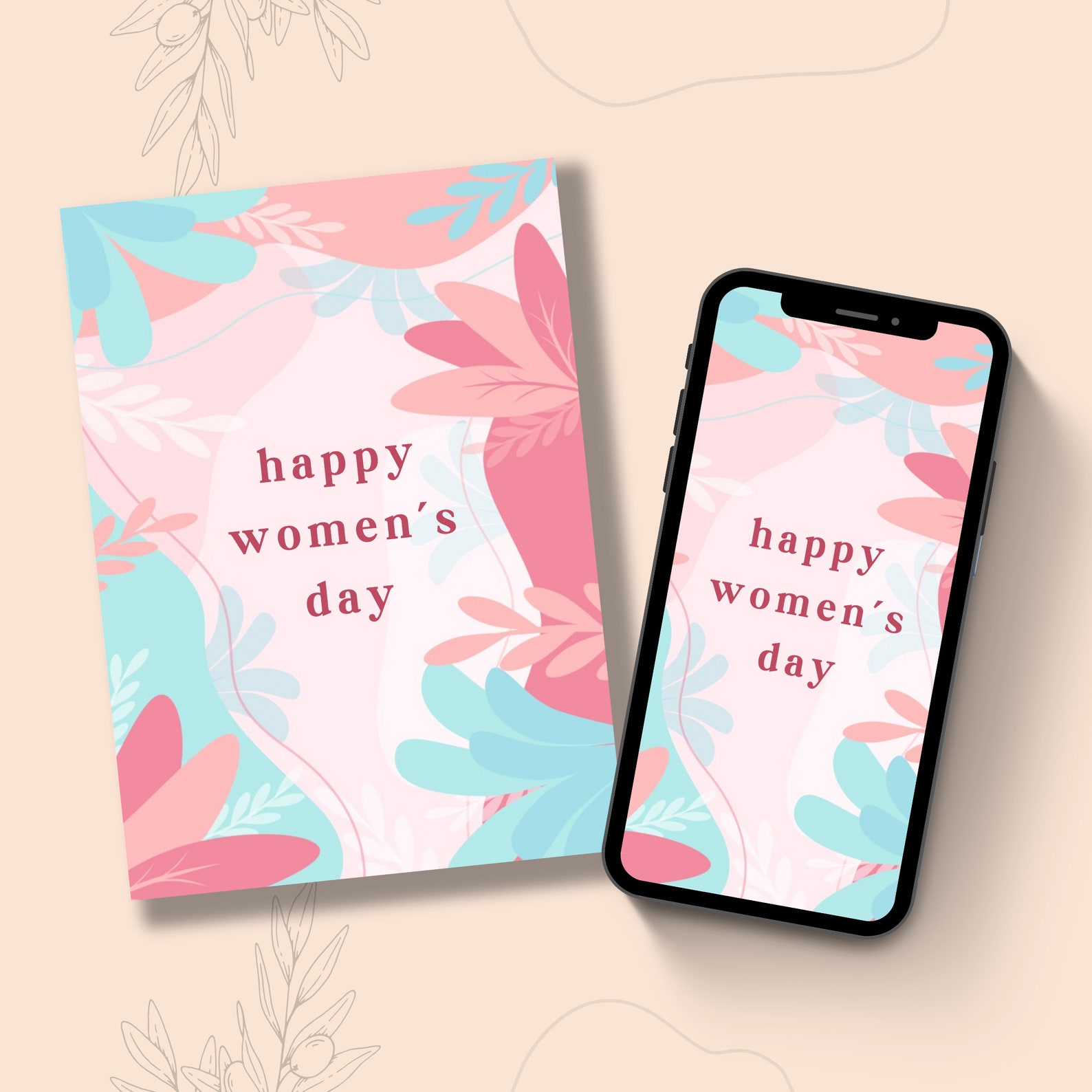 International Women's Day Card Watercolour Abstract Women's Day Gift ...